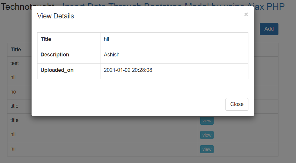 Insert Data In Php Ajax Mysql By Using Bootstrap Modal Technotaught