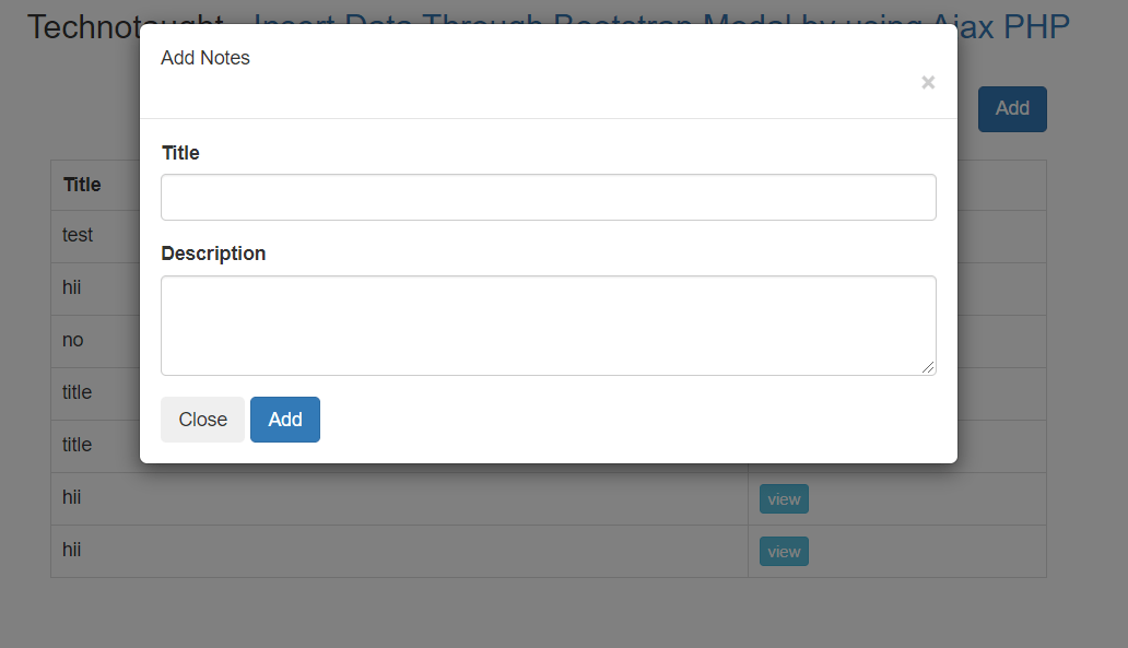 Insert Data In Php Ajax Mysql By Using Bootstrap Modal Technotaught